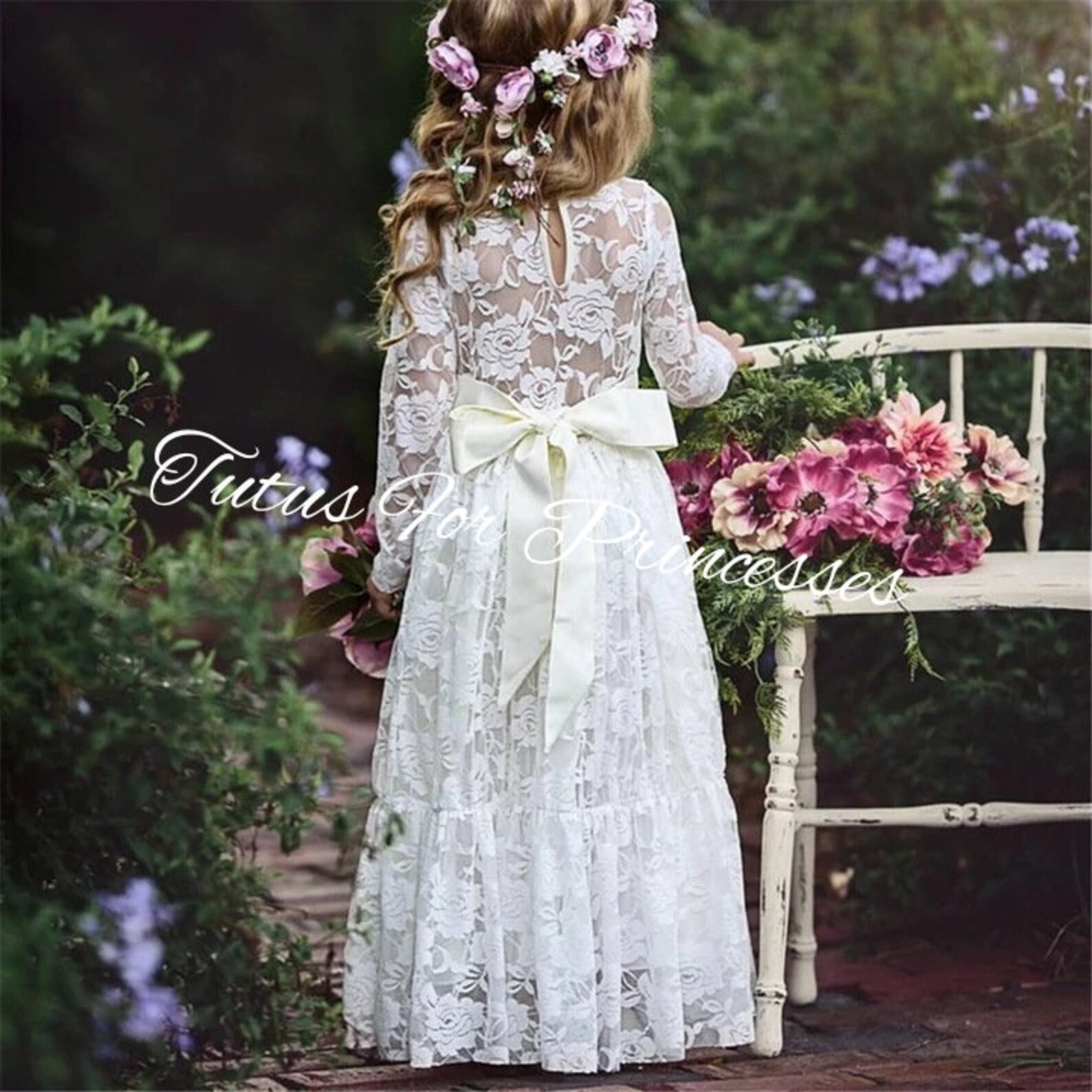 Princess Lace Flower Girl Dress Various Colours Wedding - Etsy