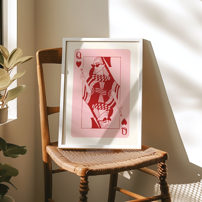 Queen of Hearts Pink and Red Print | Pink Home Decor | Lucky Playing ...