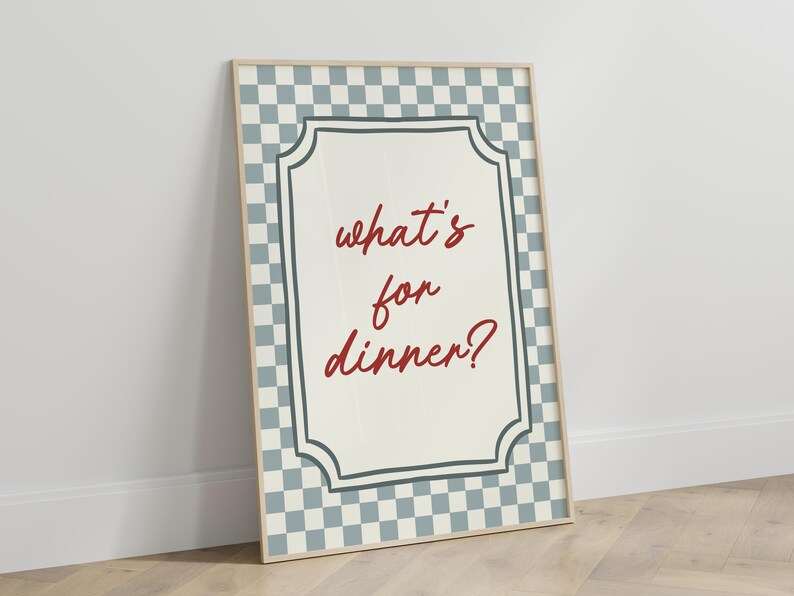 What's for Dinner Print | Checkerboard Food Kitchen Poster | Dining ...