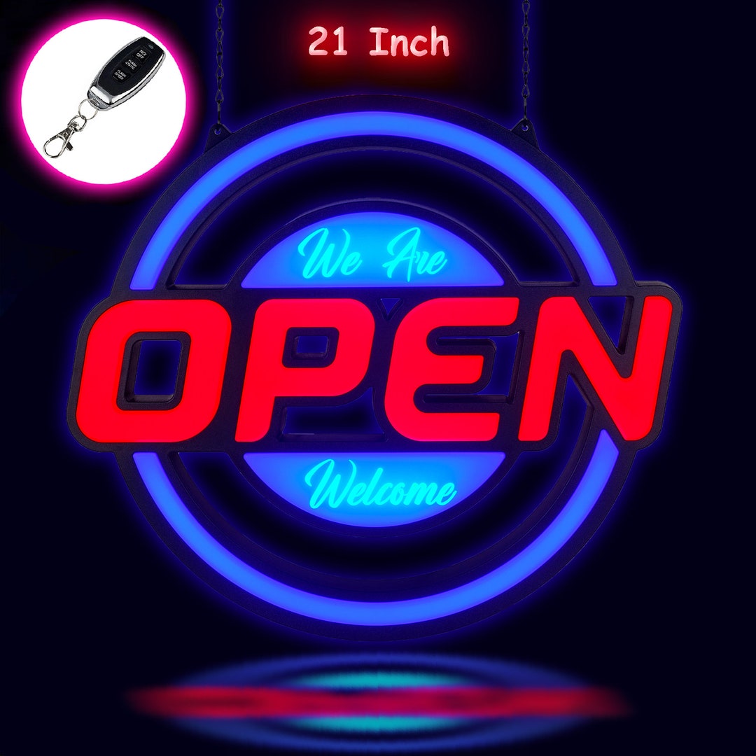 21" LED Open Sign: Animated Red & Blue Business Window Display - Etsy