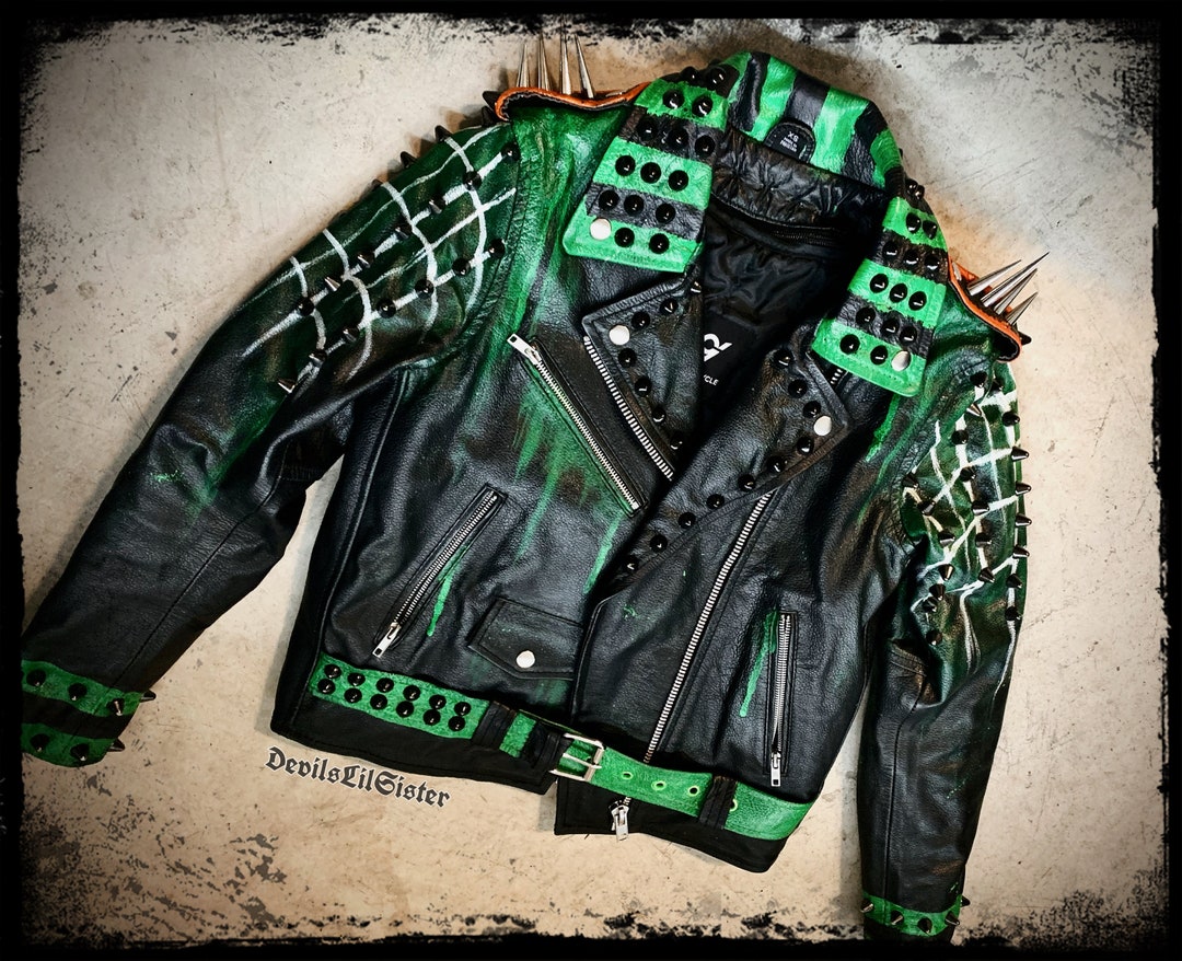 ETERNAL OCTOBER Punk Horror Halloween Studded Spiked Painted Jacket ...
