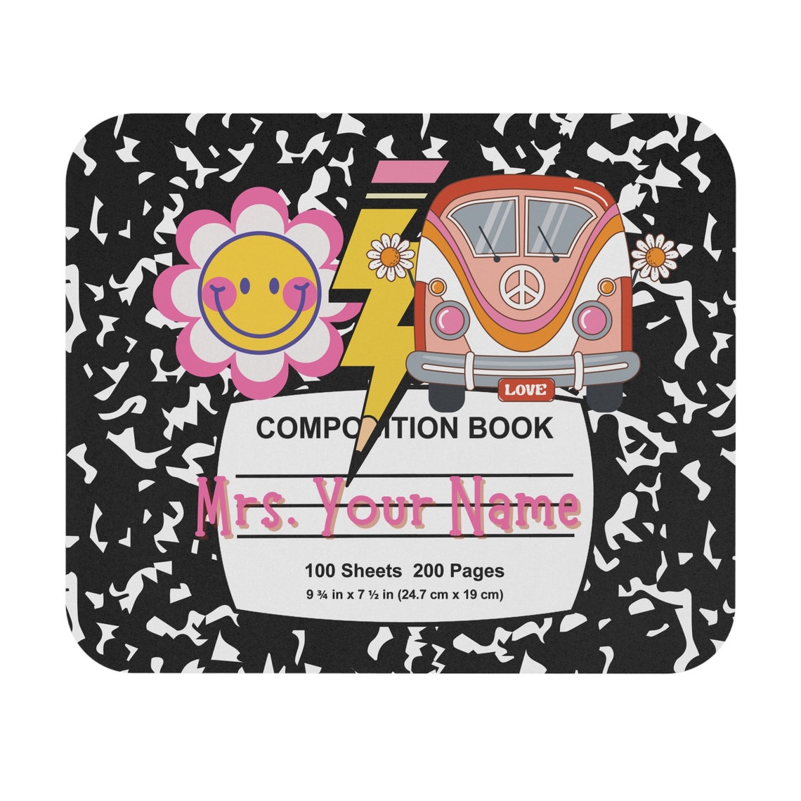 Personalized Teacher Desk Groovy Mouse Pad,composition Notebook Mouse ...