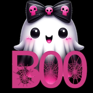 Ghost Pink Bow Halloween Spooky Season - Skull Bats, Ghost, Boo , Retro ...
