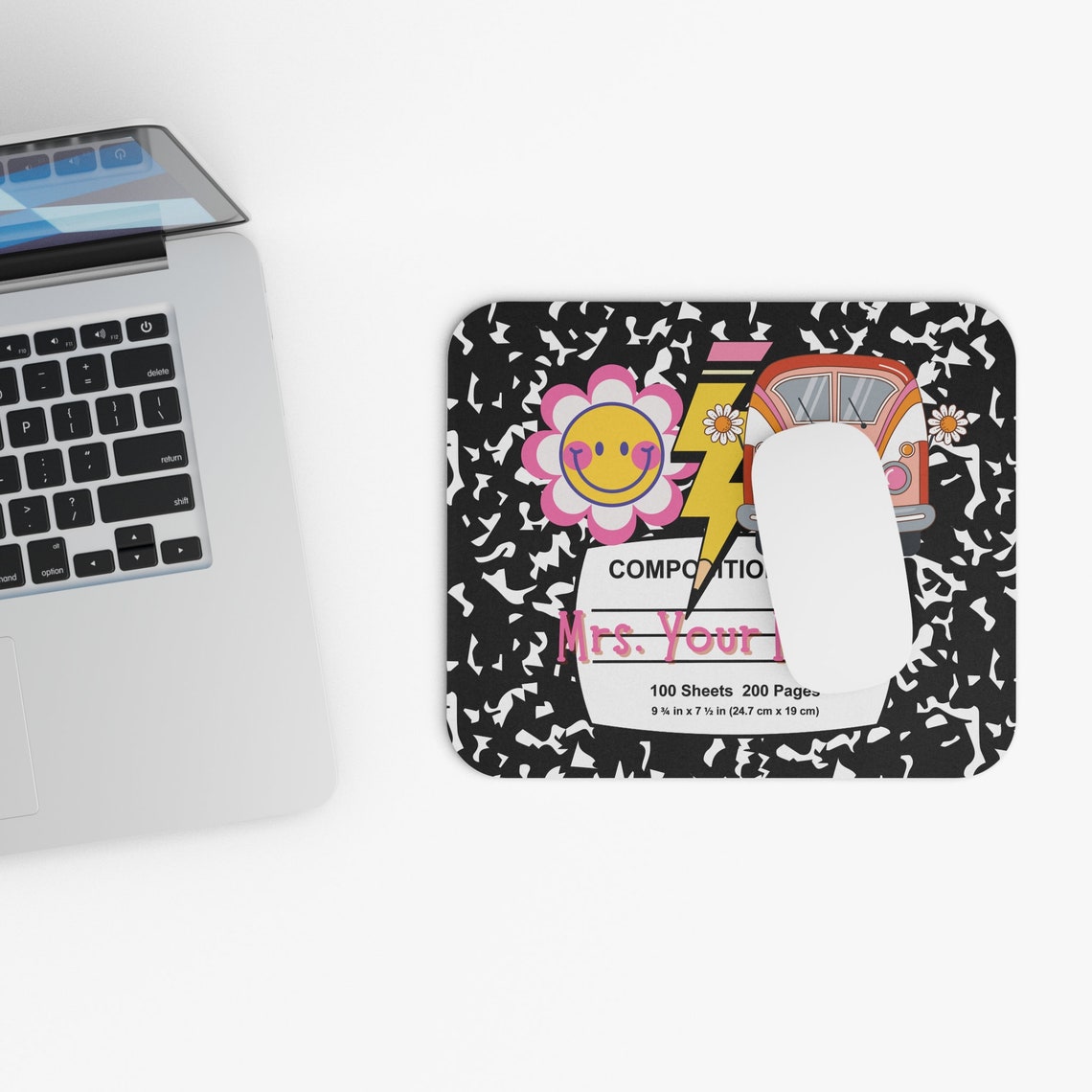 Personalized Teacher Desk Groovy Mouse Pad,composition Notebook Mouse ...