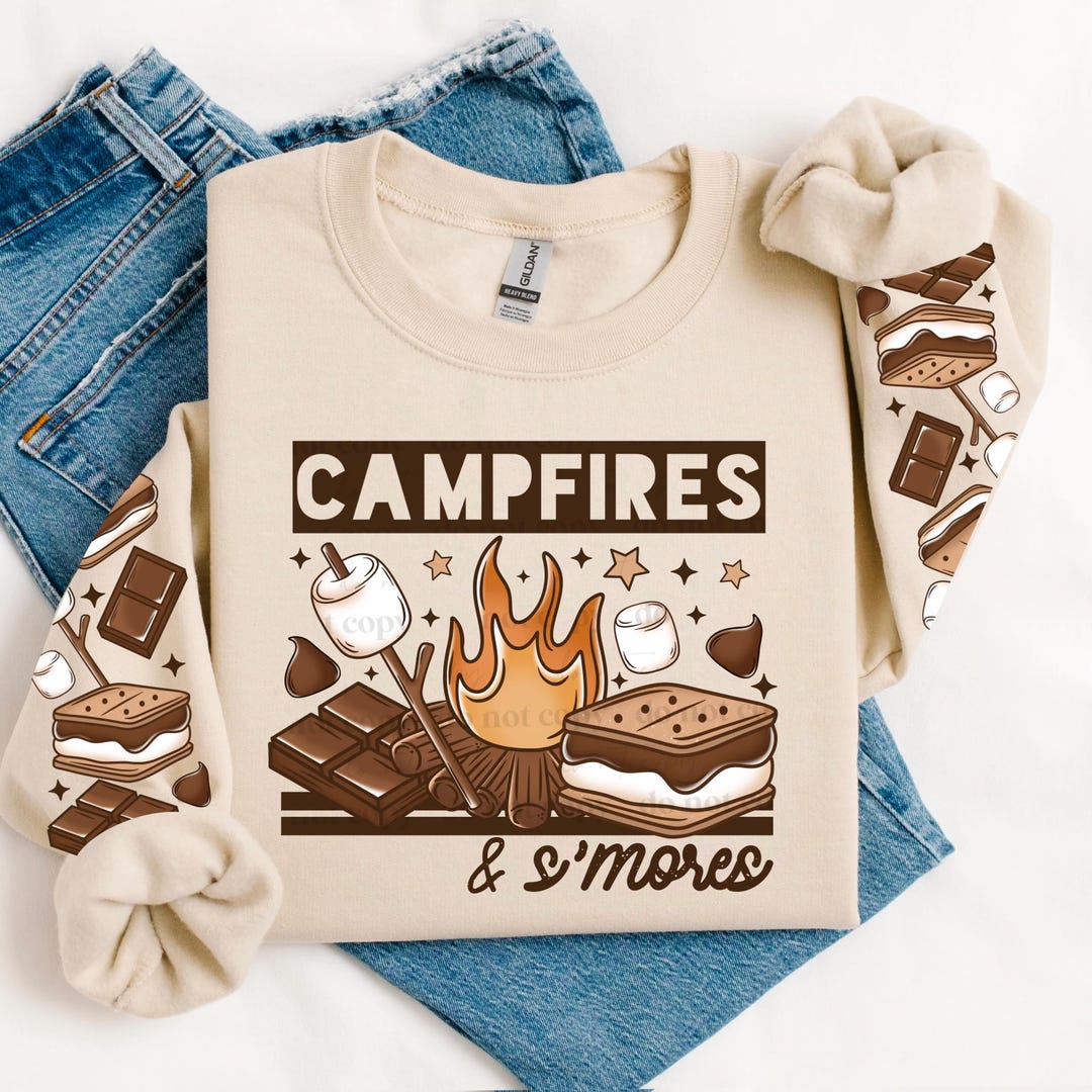 Campfire Smores With Double Sleeve DTF RTS Transfer, Transfer, Hot Peel ...