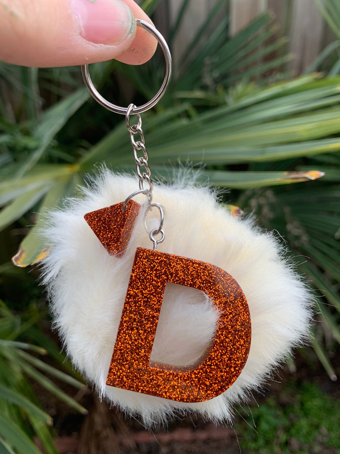 Letter D Glitter Keychain with Pom Pom | Etsy