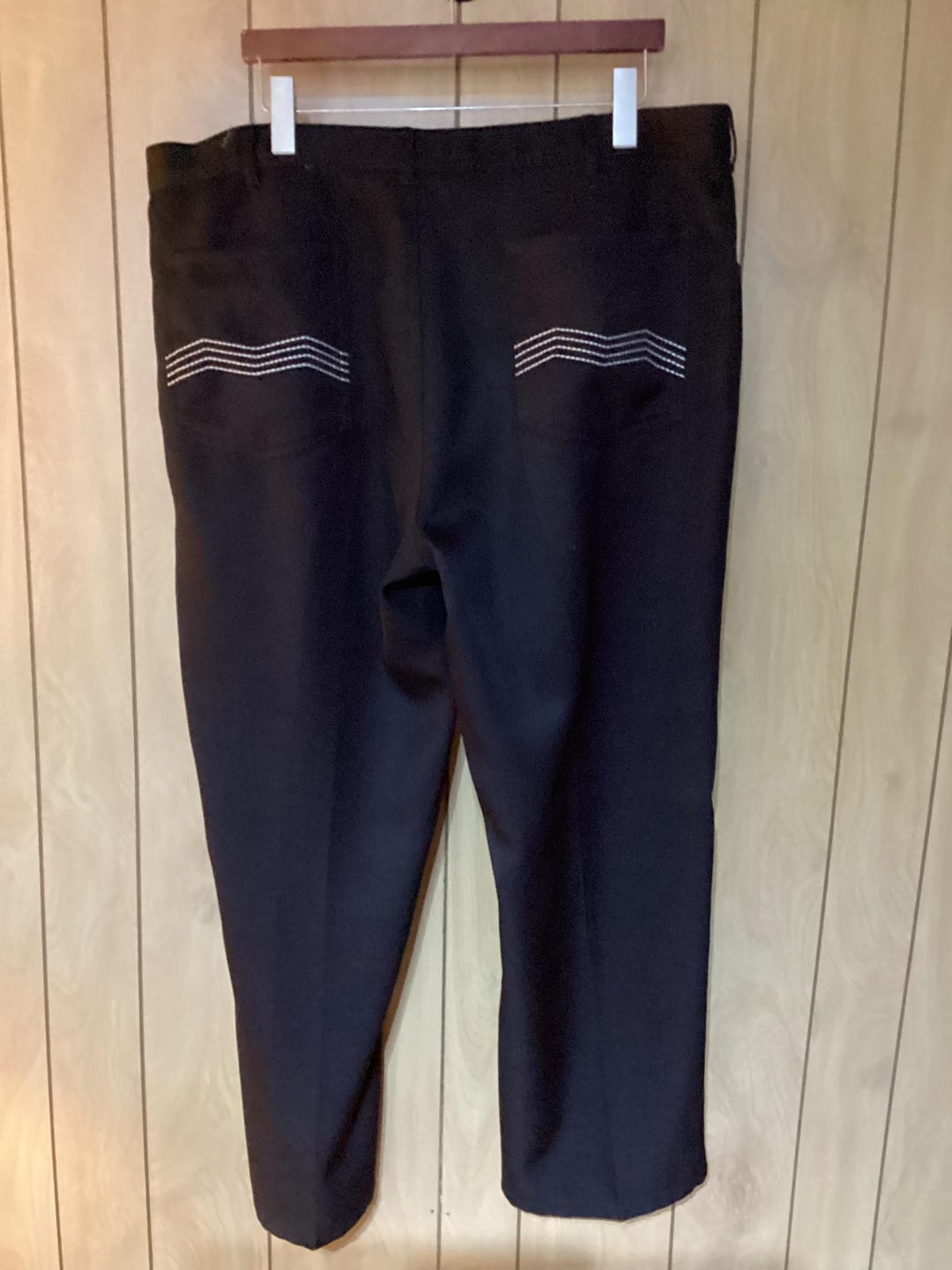 Vintage Mens Black Polyester Pants With White Embroidered Pockets. 42 X ...