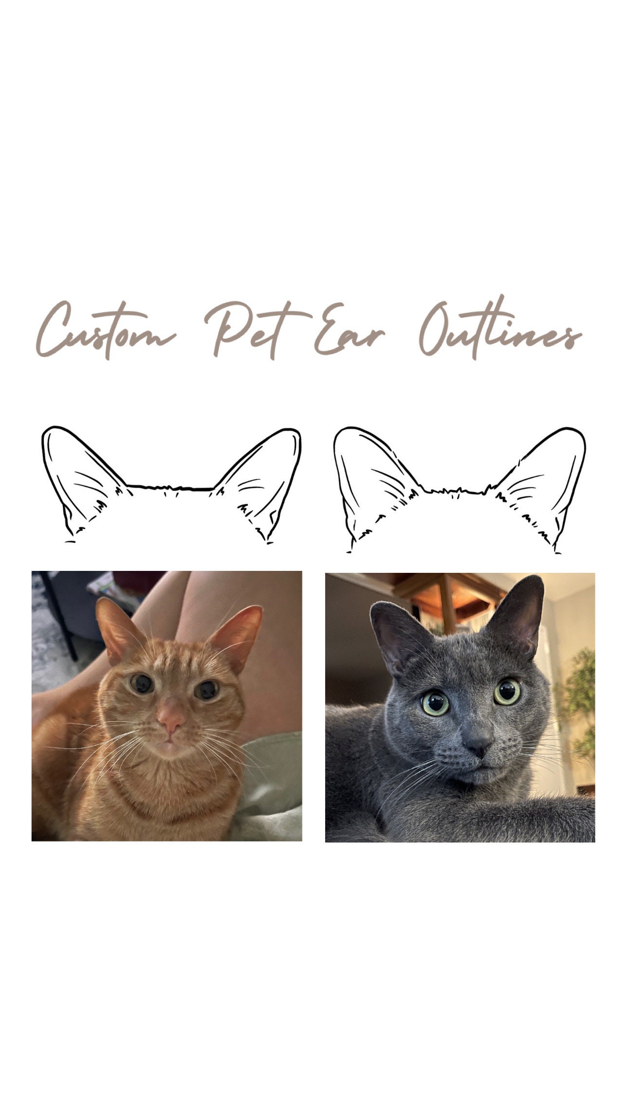 Custom Pet Ear Outline Drawing, Digital Pet Outline, Dog Ears Drawing ...