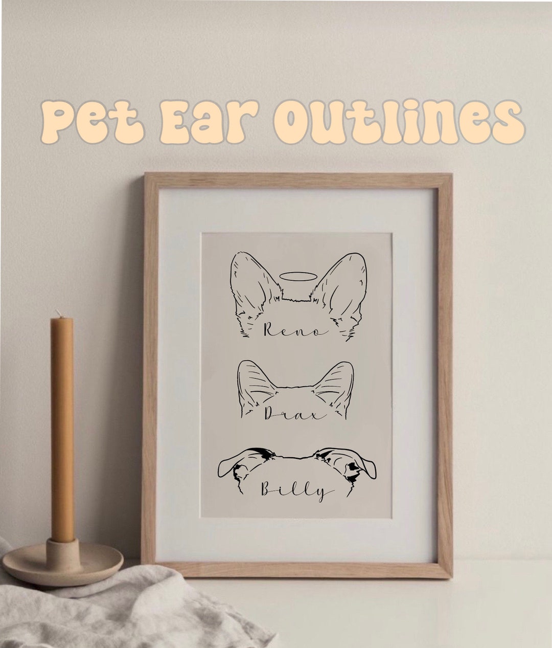 Custom Pet Ear Outline Drawing, Digital Pet Outline, Dog Ears Drawing ...