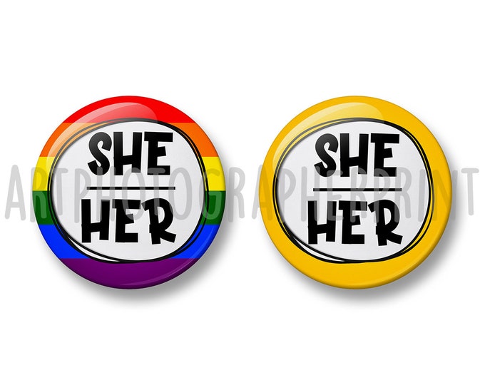 She, They. Gender Pronouns Dual Pronouns Pin Badge Button - Etsy