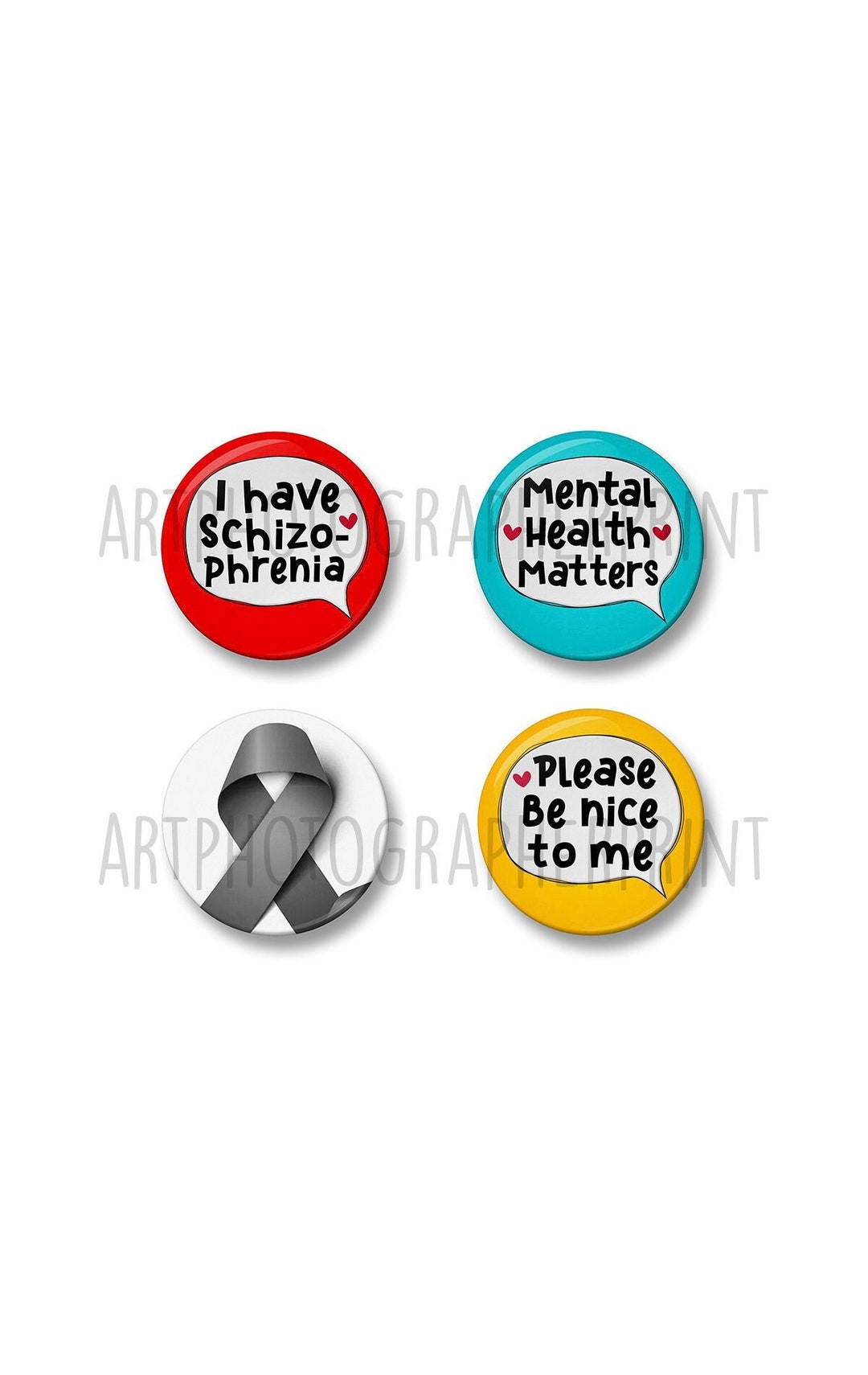 Schizophrenia Pin Button Badge, 4 Badges, 32mm or 44mm, Schizophrenia ...
