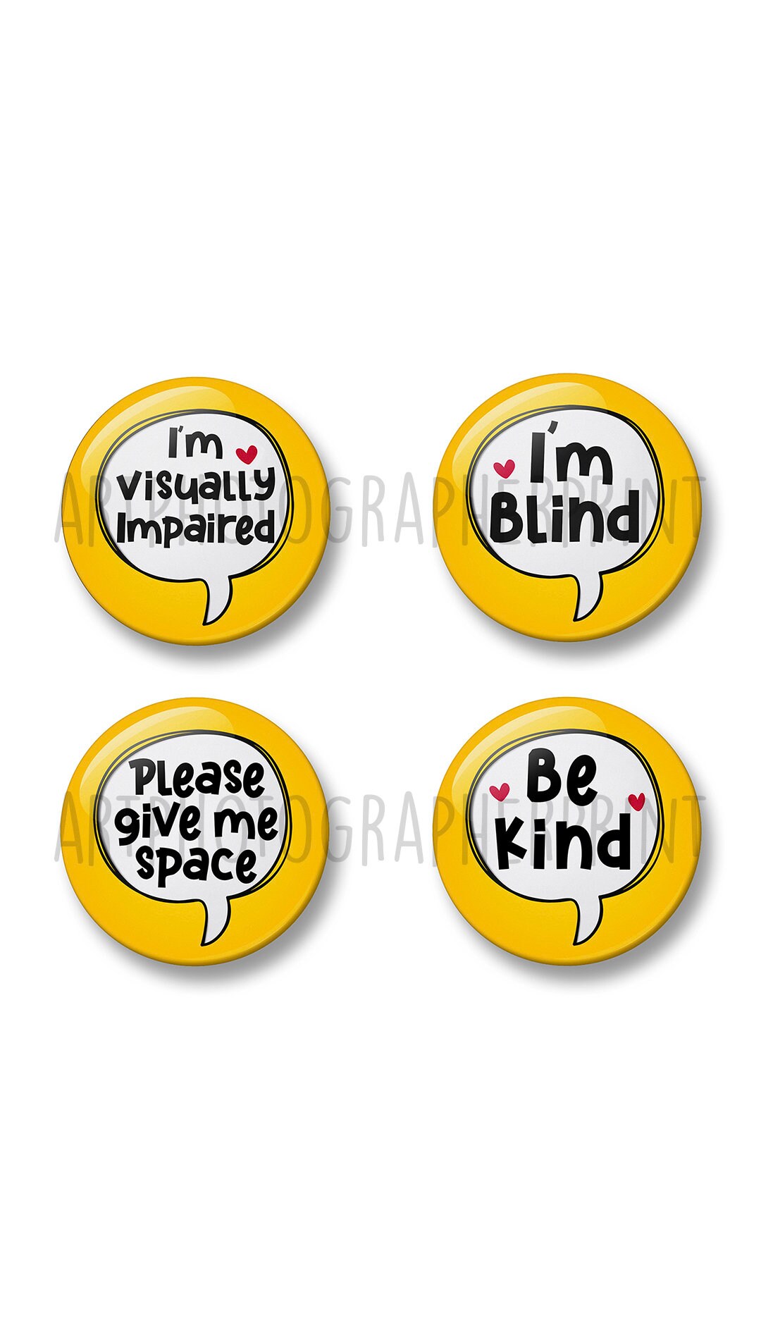 Blind Pin Button Badge, 4 Badges, 32 or 44mm, I Am Visually Impaired, I ...