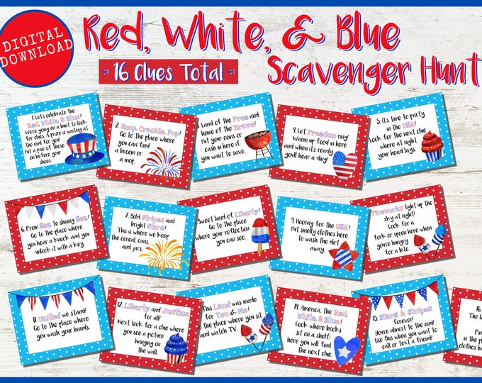 4th of July Scavenger Hunt, Team USA Scavenger Hunt, Red White Blue ...