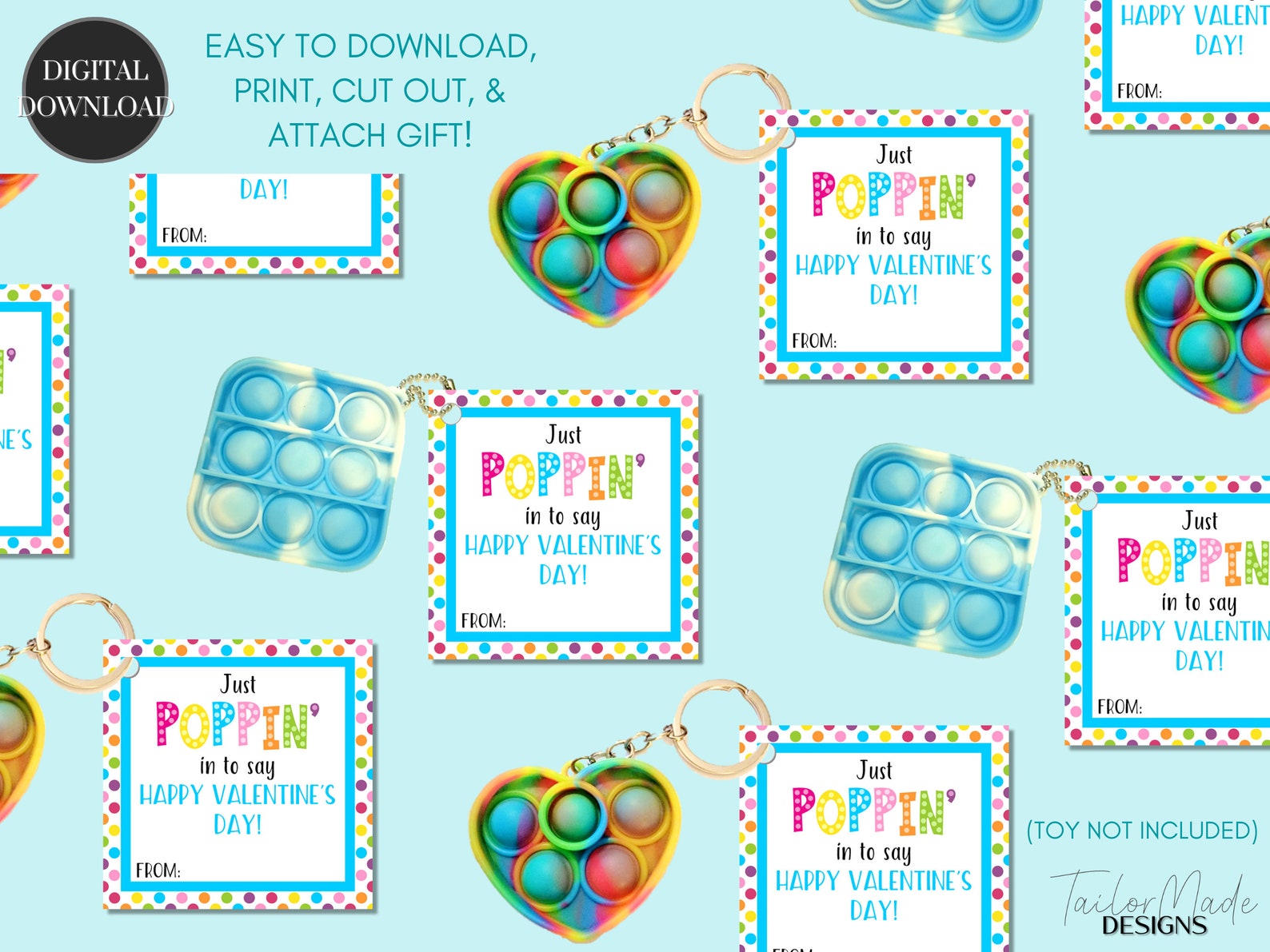 Blue Pop It Valentines Card, Personalized Valentine, Blue Valentine's ...