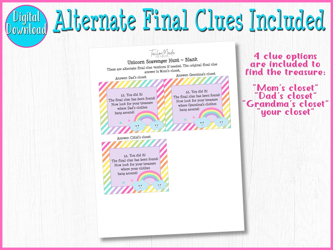 Unicorn Scavenger Hunt, Unicorn Birthday Games, Girl Birthday Game ...