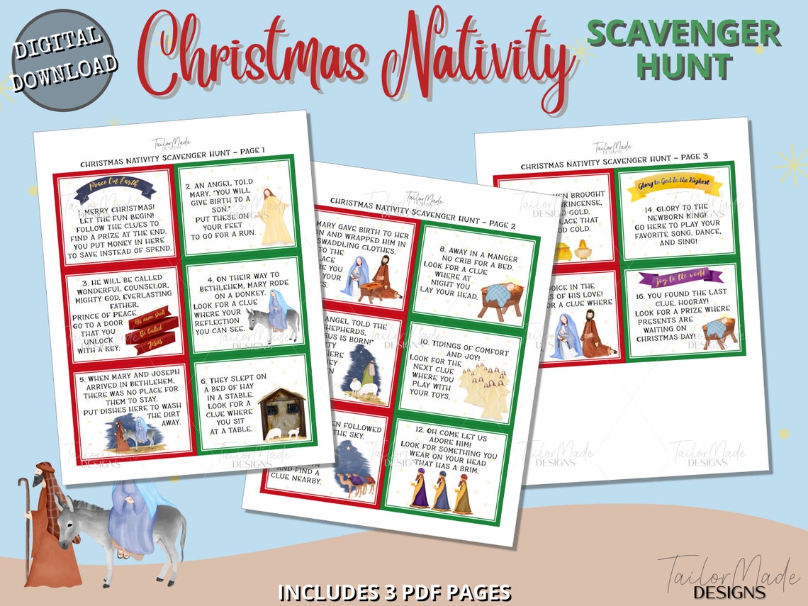Nativity Scavenger Hunt, Christmas Scavenger Hunt, Christmas Treasure ...