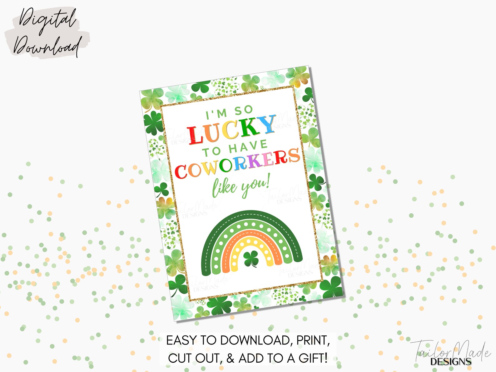 St. Patrick's Day Coworker Gift Tag, St. Patrick's Day Printable Gift ...