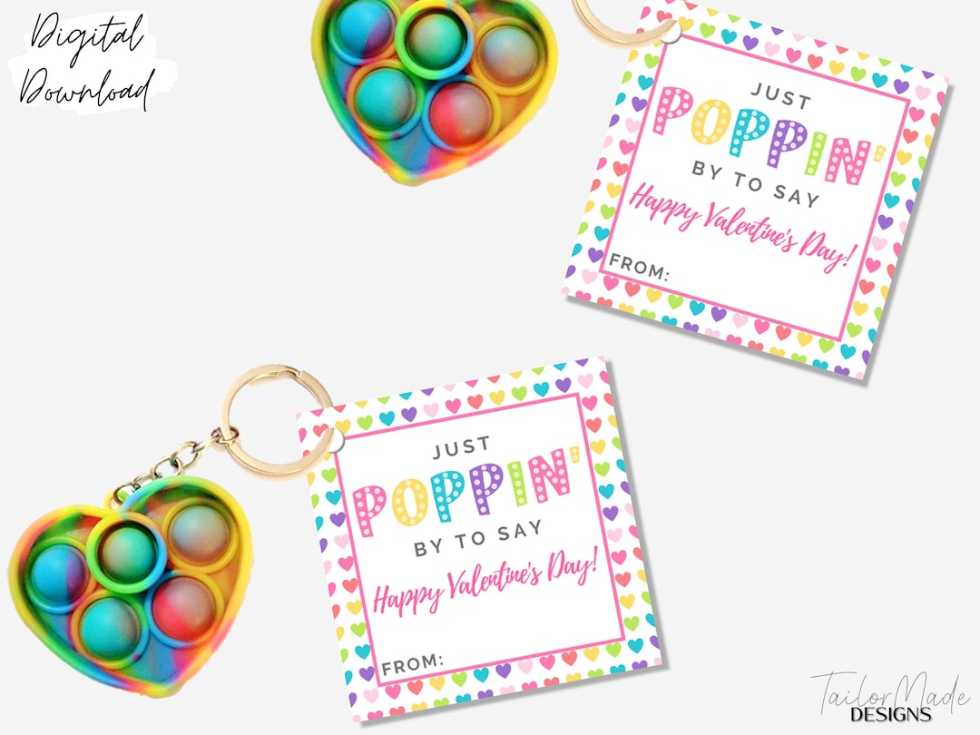 Pink Pop It Valentines Card, Poppin Gift Tag, Valentine's Day Cards ...