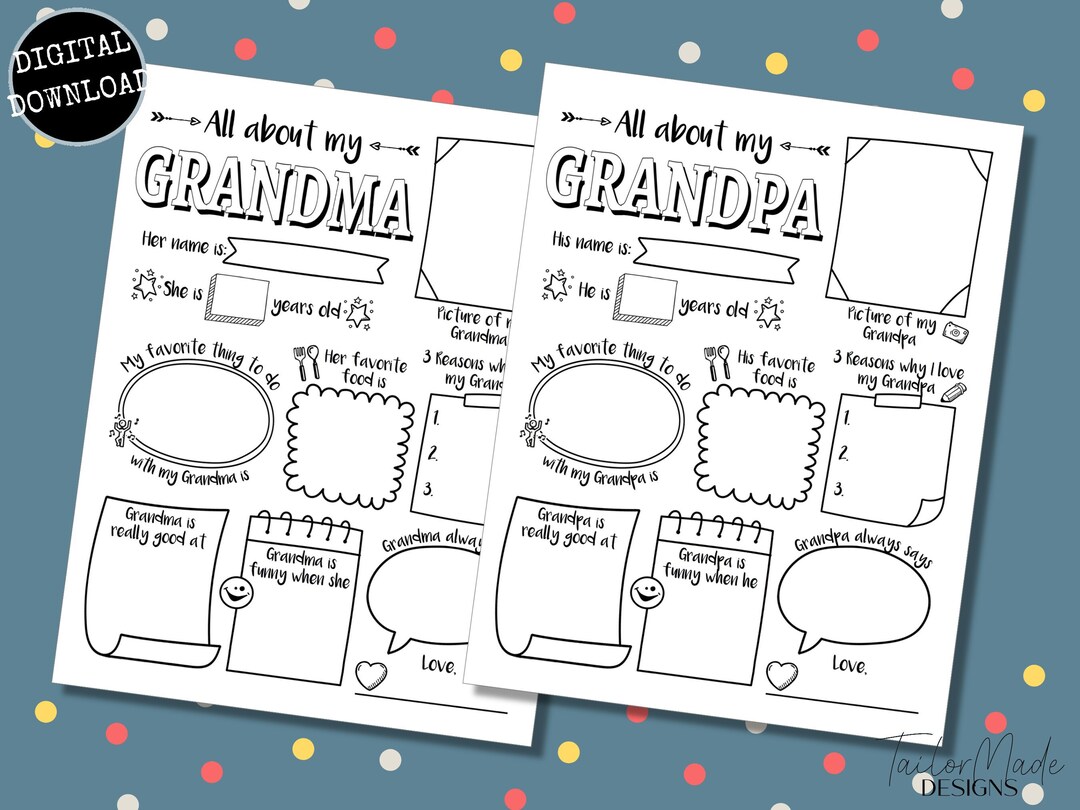 All About Grandpa and All About Grandma Printable, Grandparents Day ...