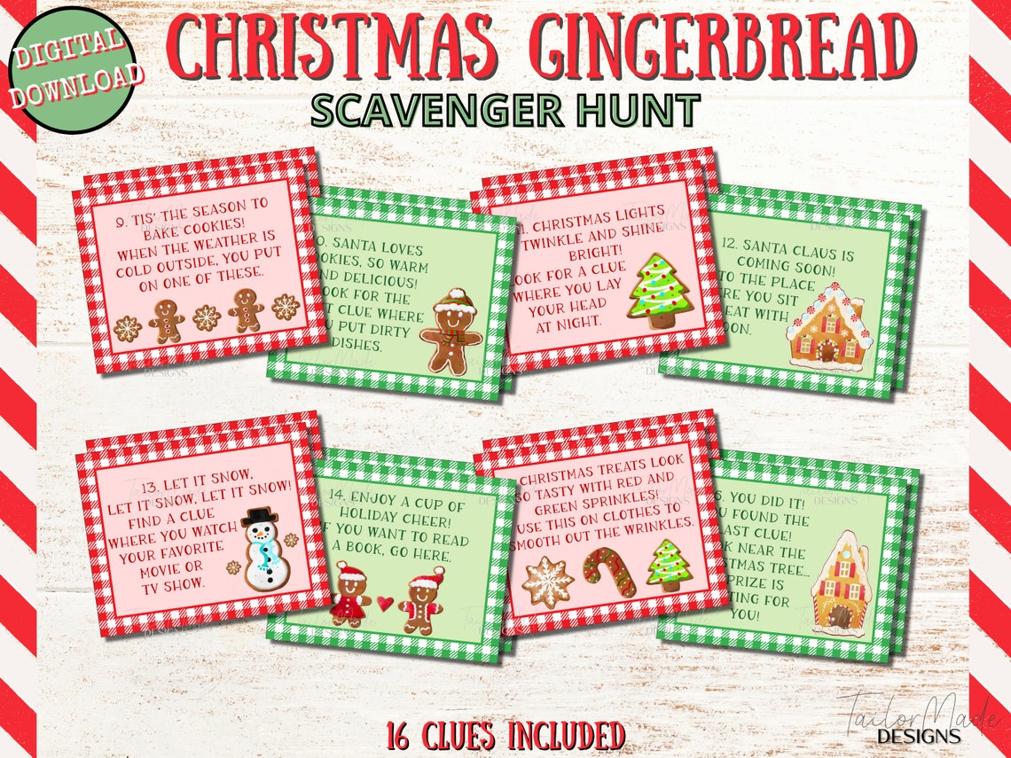 Christmas Gingerbread Scavenger Hunt, Christmas Party Game, Christmas ...