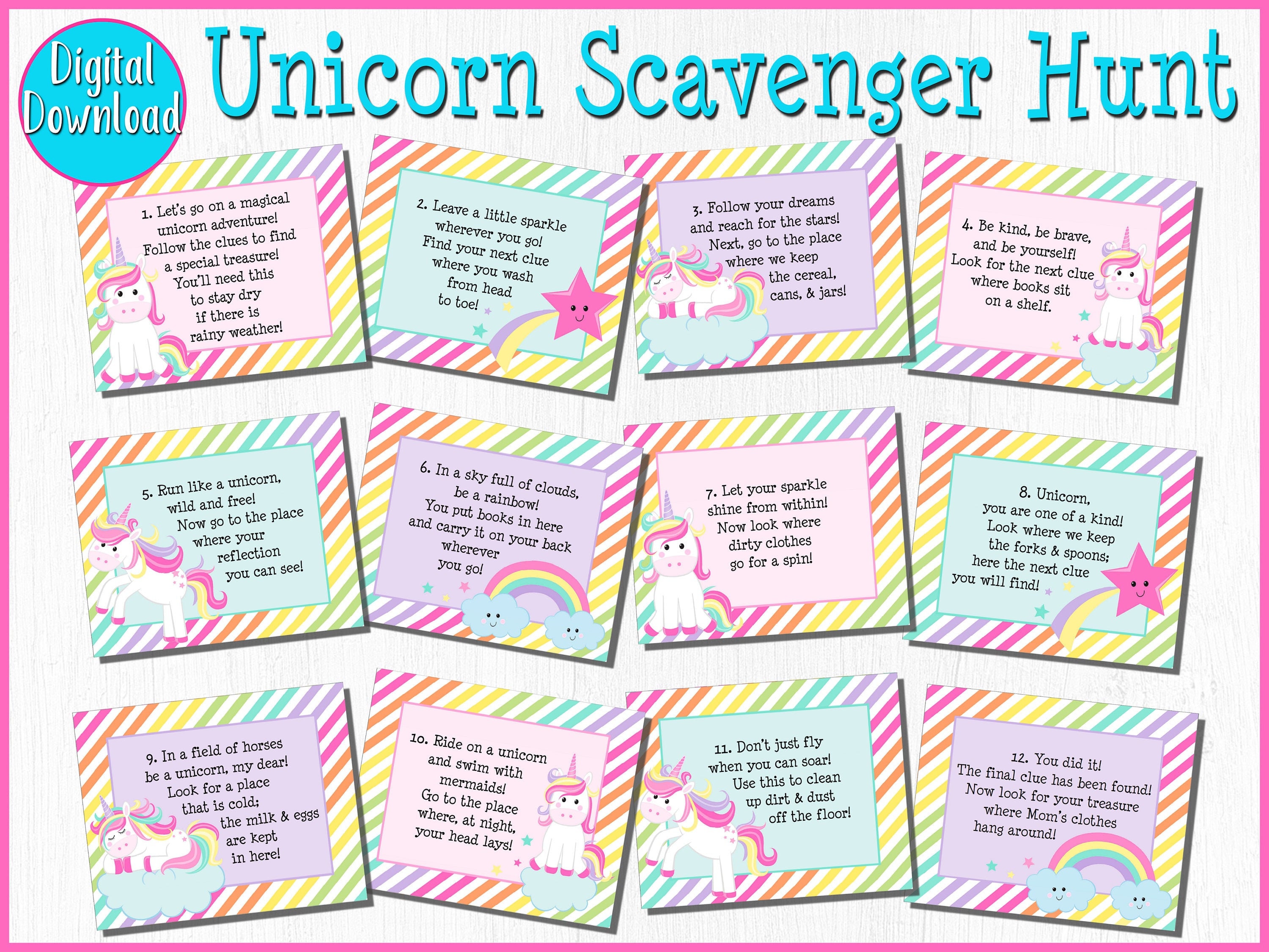 Unicorn Scavenger Hunt, Unicorn Birthday Games, Girl Birthday Game ...