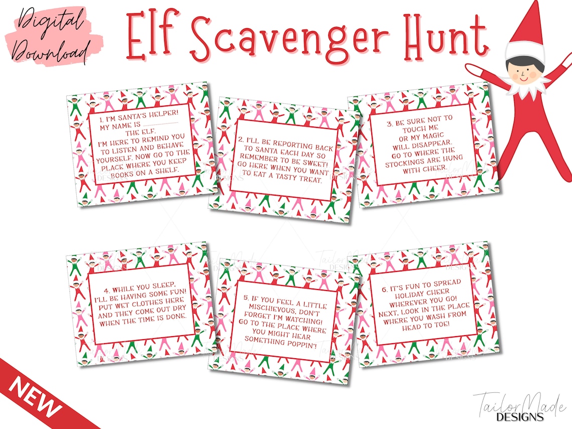 Christmas Elf Scavenger Hunt Elf Treasure Hunt Elf Arrival - Etsy