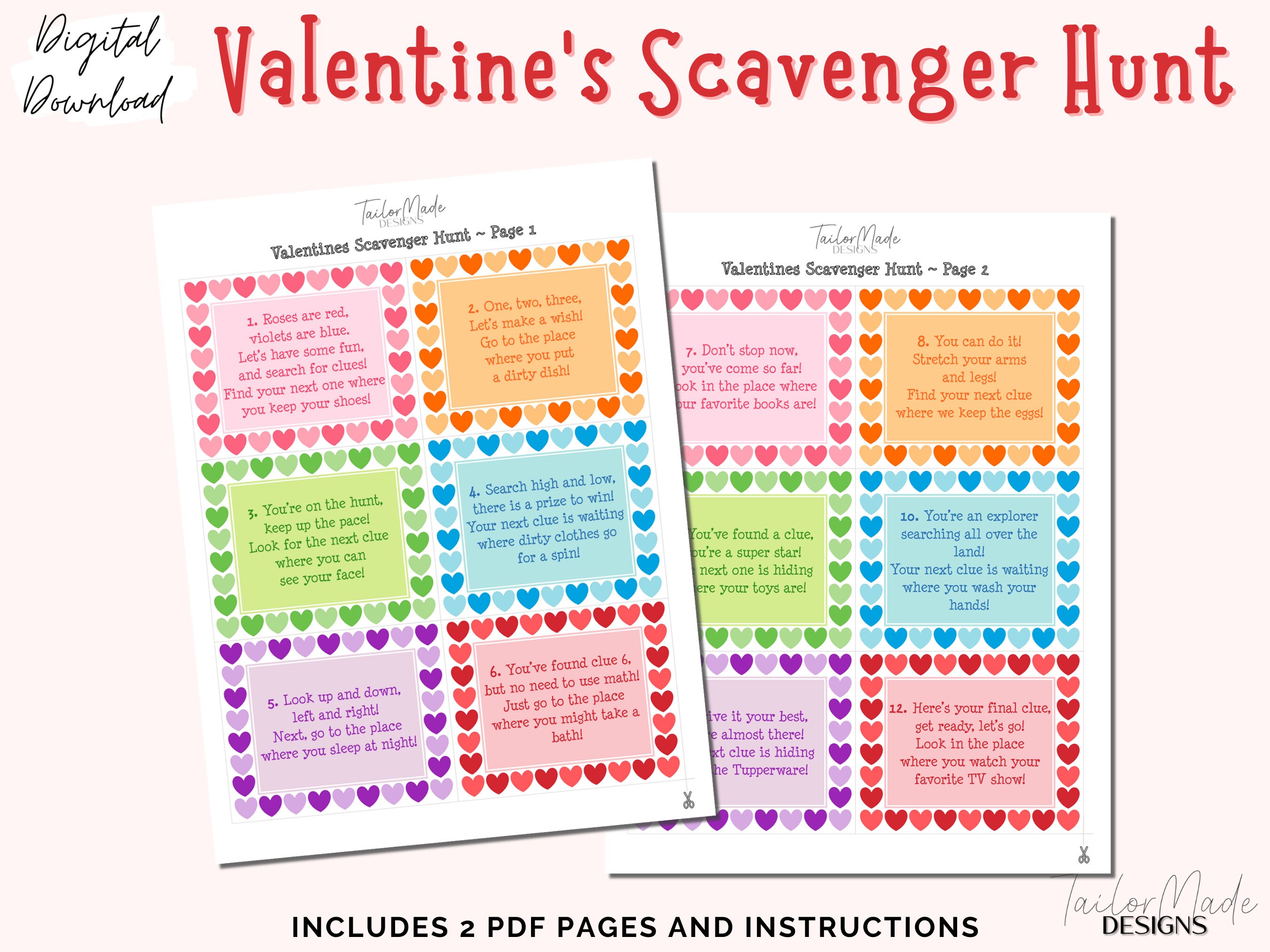 Valentines Scavenger Hunt, Valentines Treasure Hunt, Valentines Party ...