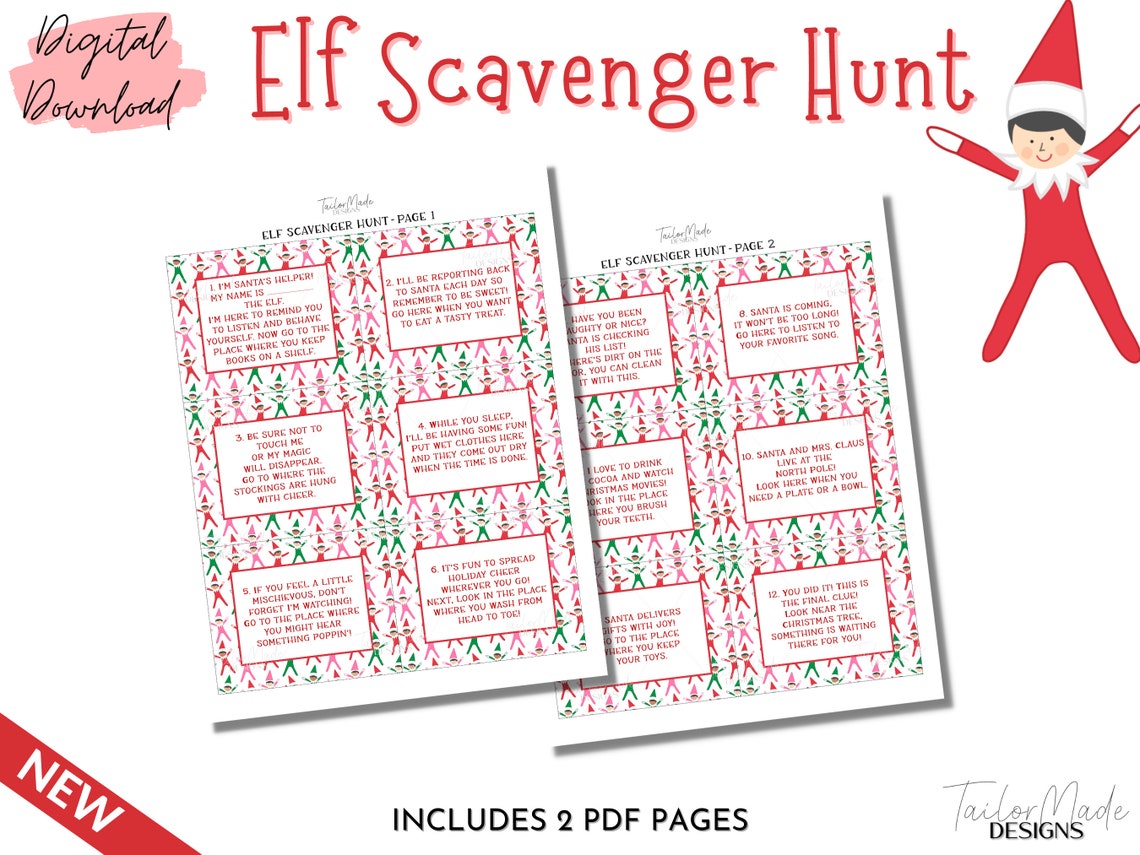 Christmas Elf Scavenger Hunt Elf Treasure Hunt Elf Arrival - Etsy