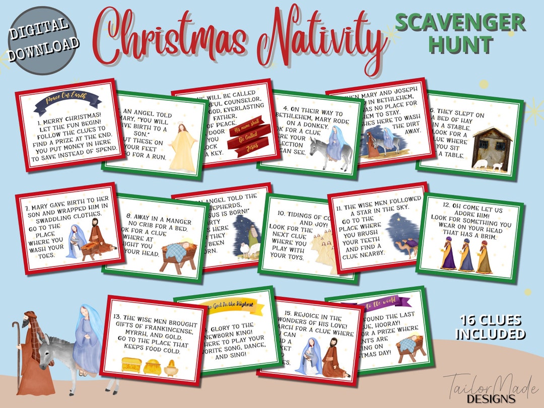 Nativity Scavenger Hunt, Christmas Scavenger Hunt, Christmas Treasure ...