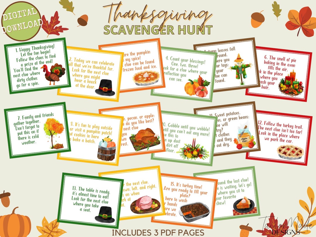 Thanksgiving Scavenger Hunt, Thanksgiving Treasure Hunt, Thanksgiving ...