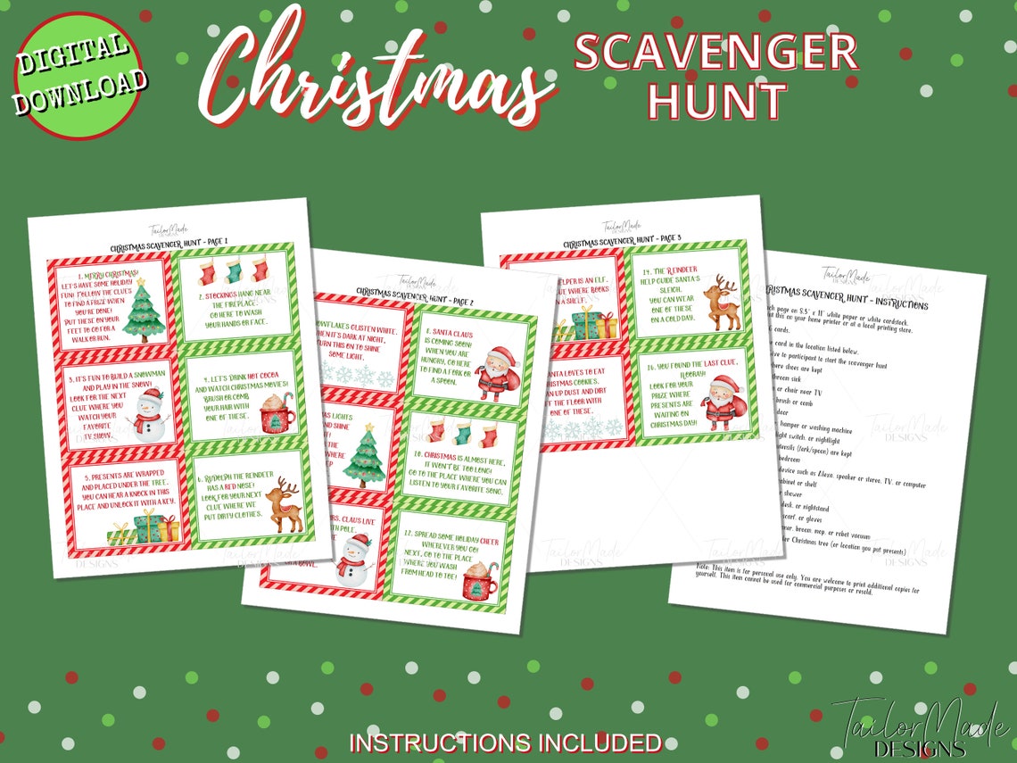 Christmas Scavenger Hunt Christmas Party Game Christmas - Etsy