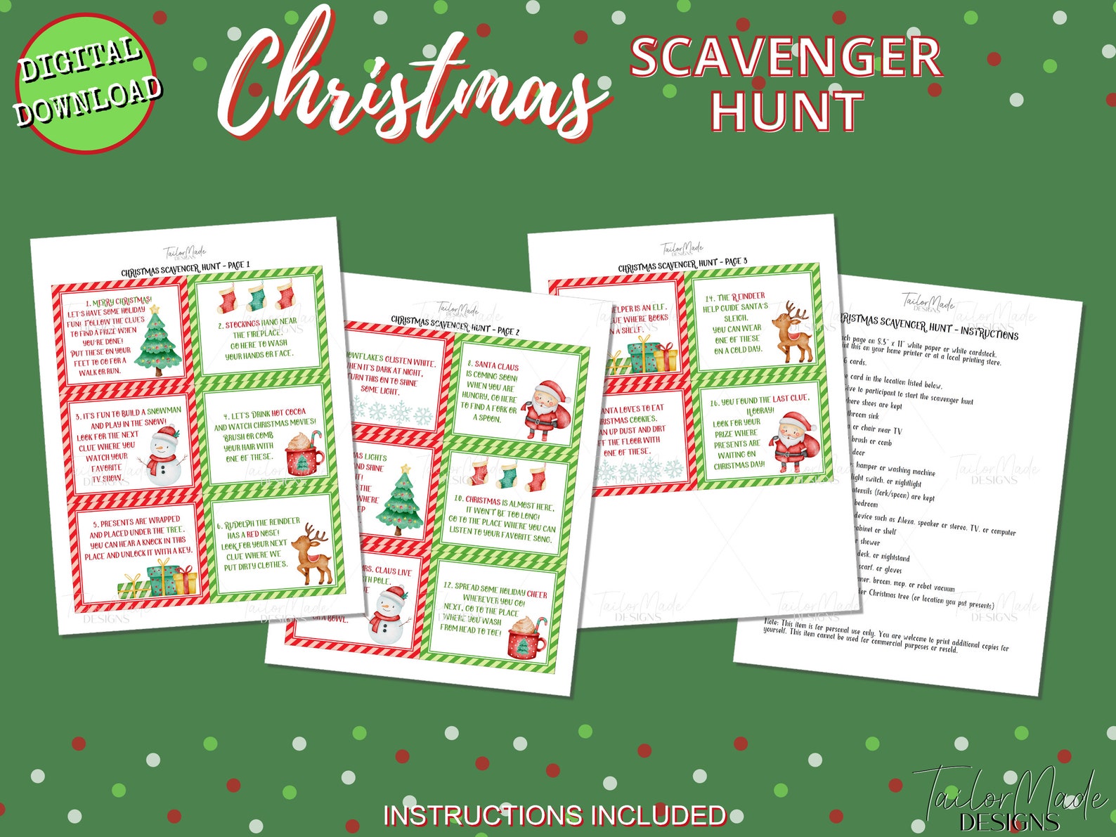 Christmas Scavenger Hunt Christmas Party Game Christmas - Etsy