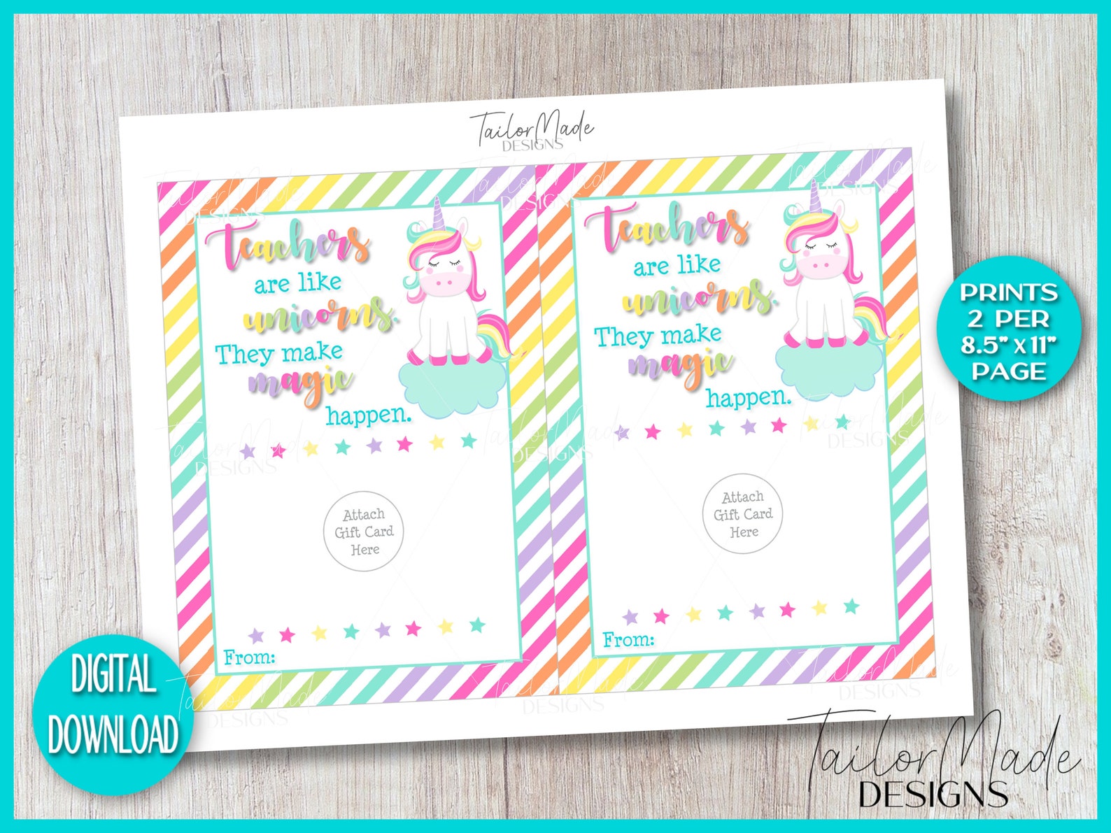 Teacher Unicorn Printable Gift Card Holder Teacher | Etsy