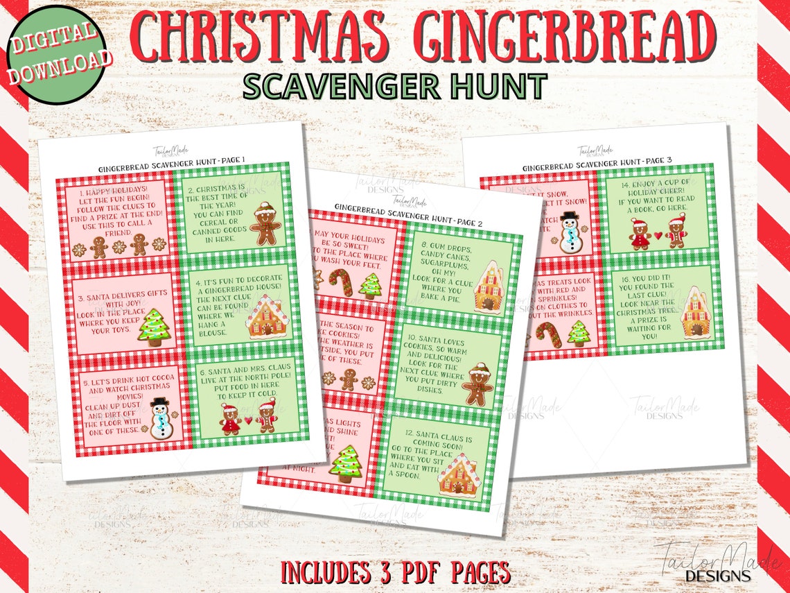 Christmas Gingerbread Scavenger Hunt, Christmas Party Game, Christmas ...