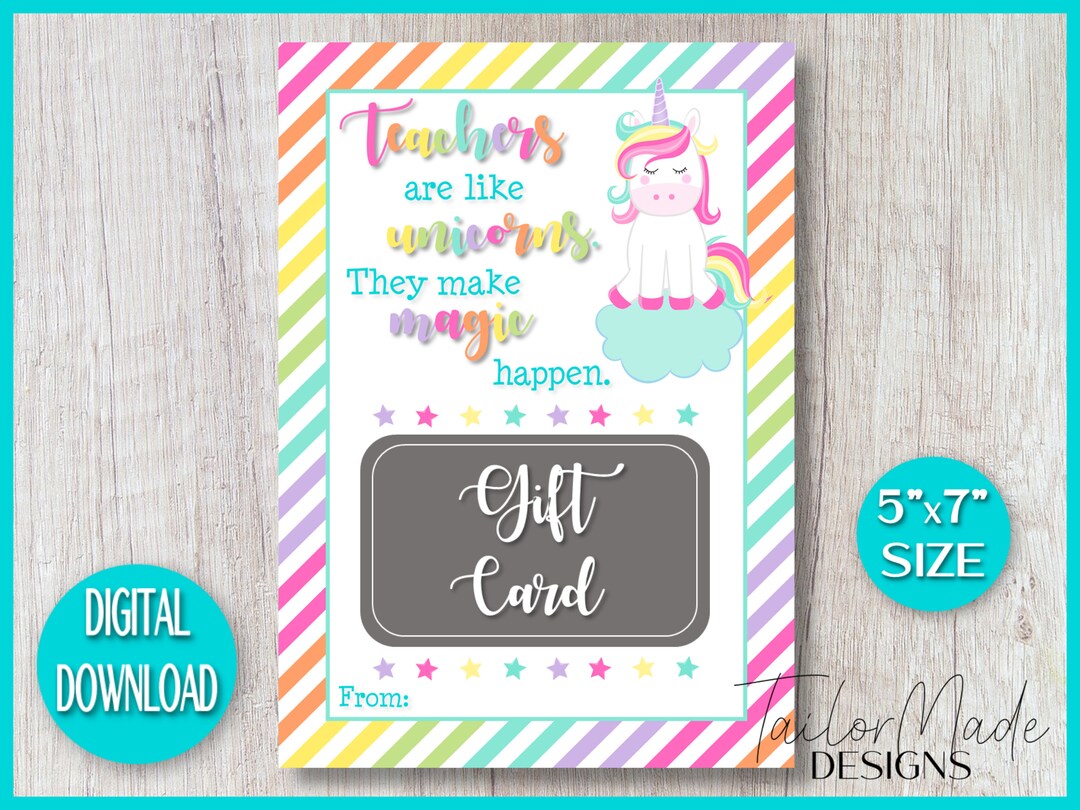 Teacher Unicorn Printable Gift Card Holder Teacher Appreciation Teacher ...