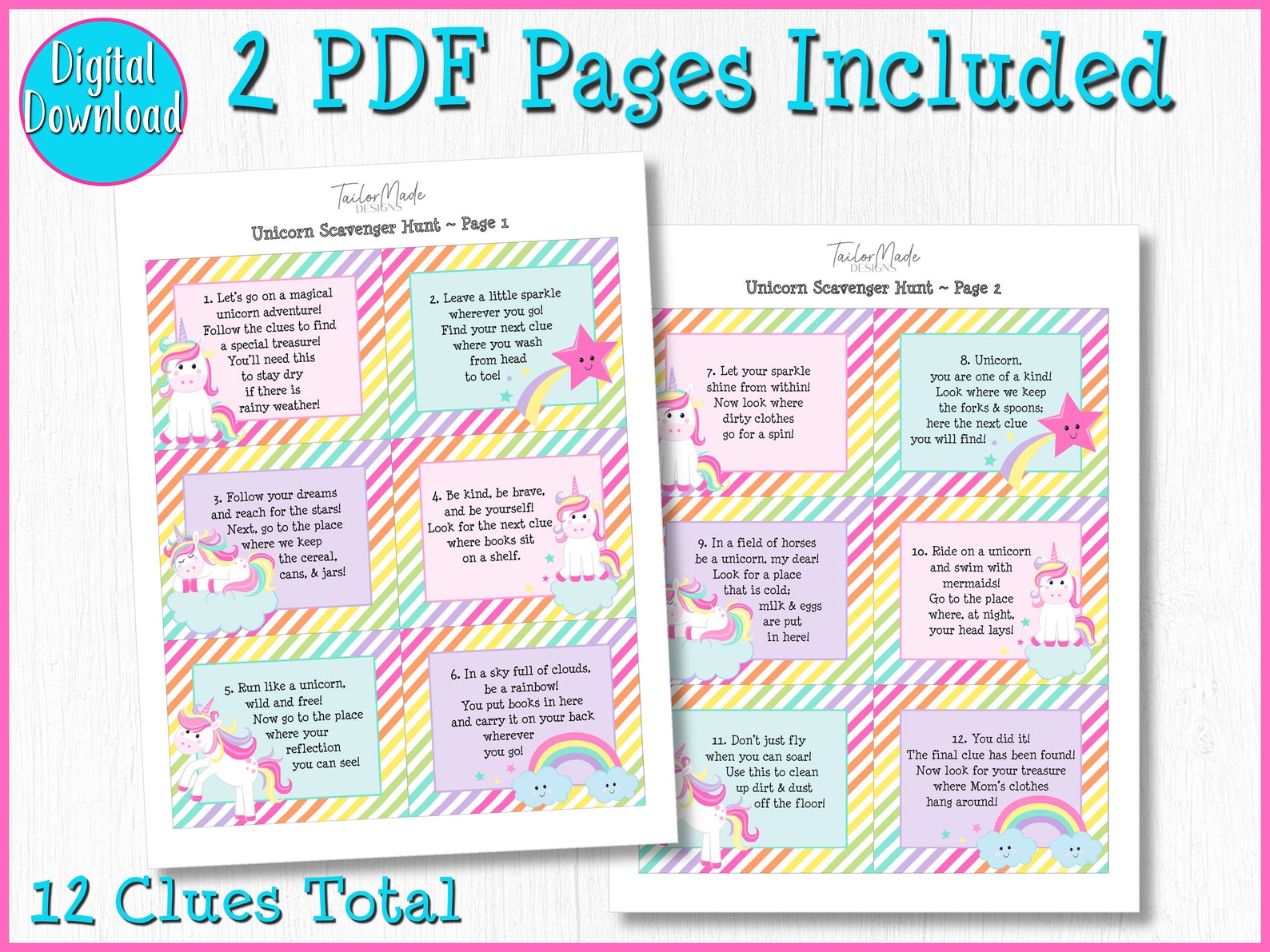 Unicorn Scavenger Hunt, Unicorn Birthday Games, Girl Birthday Game ...