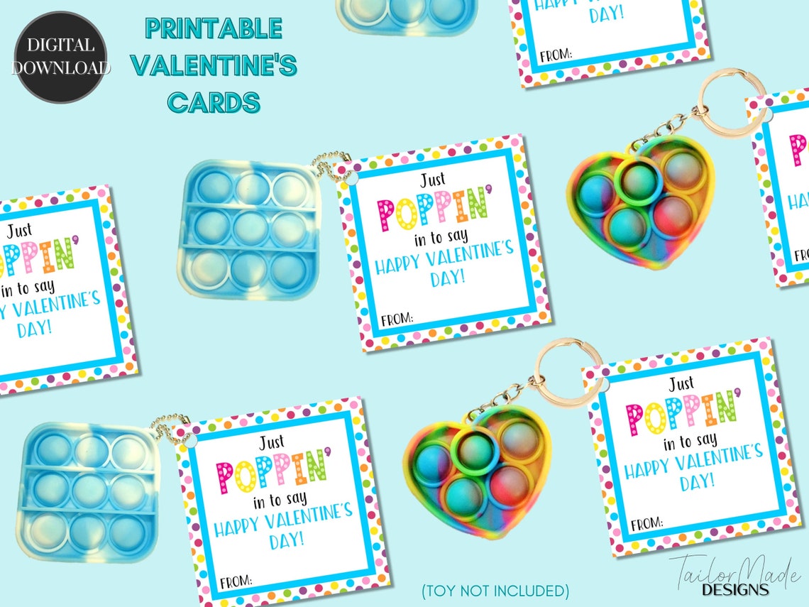Blue Pop It Valentines Card, Personalized Valentine, Blue Valentine's ...