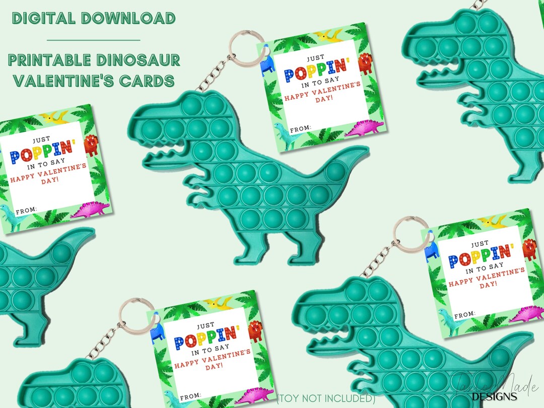 Pop It Dinosaur Valentines Card, Personalized Valentine, Dinosaur ...