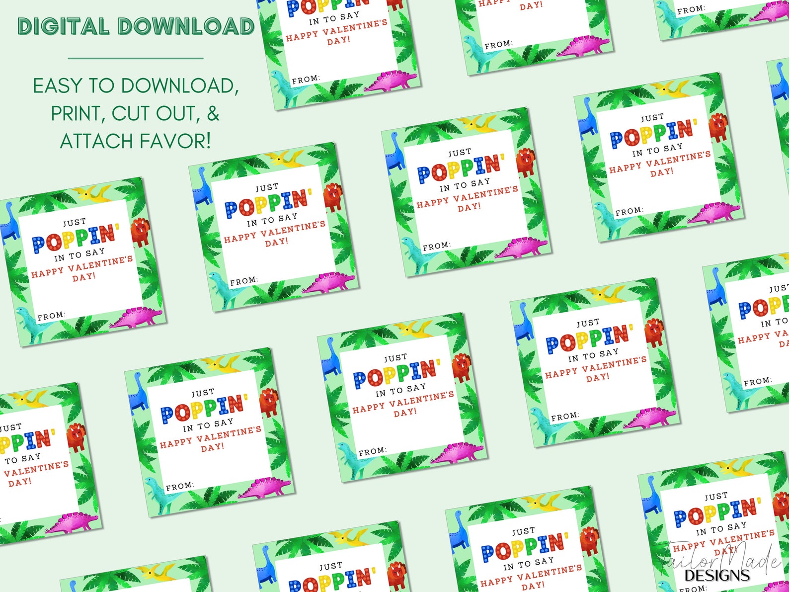 Pop It Dinosaur Valentines Card Personalized Valentine | Etsy