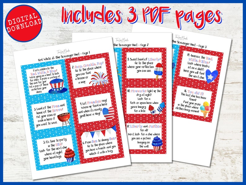 4th of July Scavenger Hunt, Team USA Scavenger Hunt, Red White Blue ...