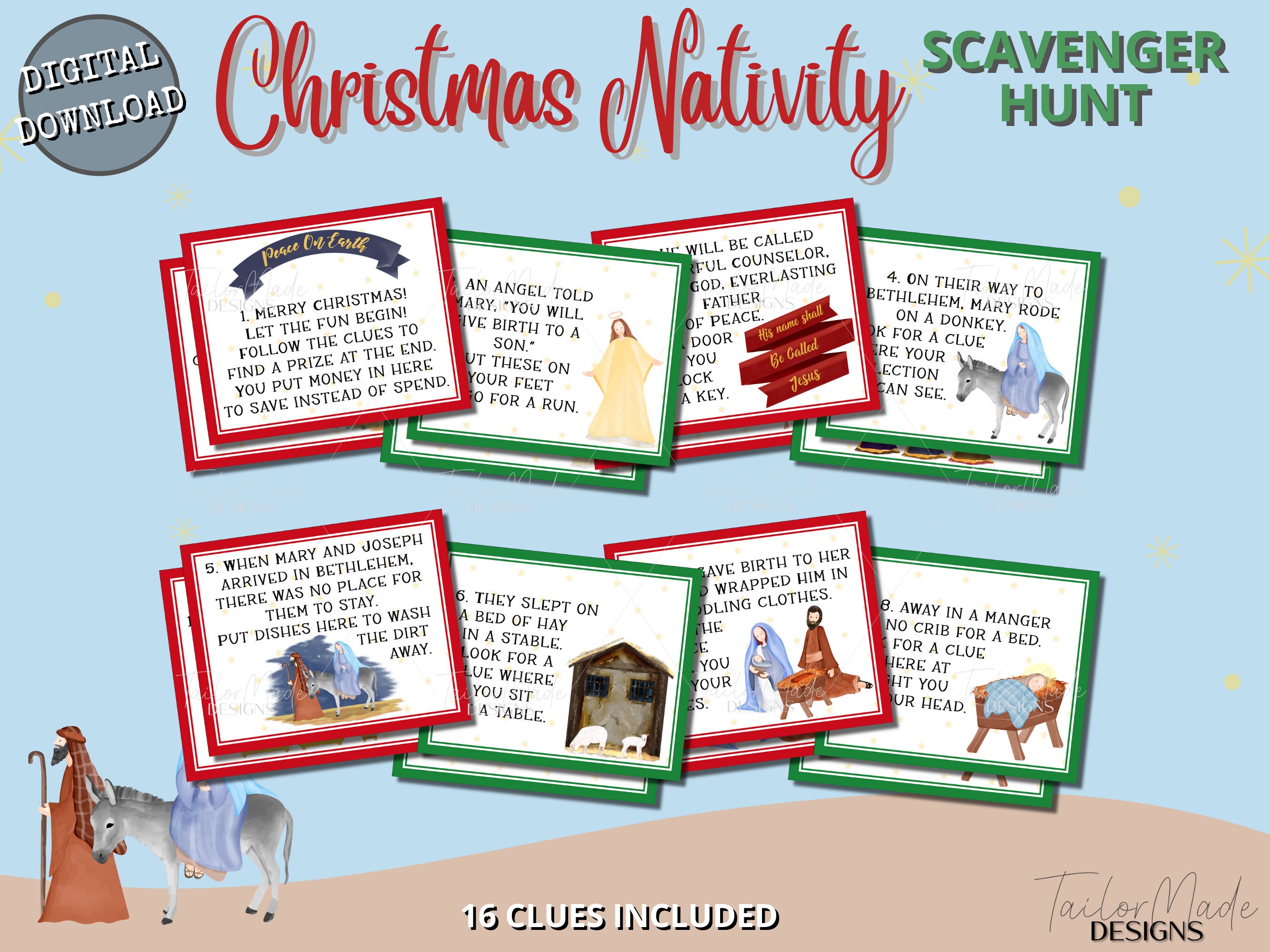 Nativity Scavenger Hunt, Christmas Scavenger Hunt, Christmas Treasure ...