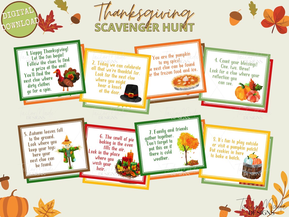Thanksgiving Scavenger Hunt Thanksgiving Treasure Hunt - Etsy UK