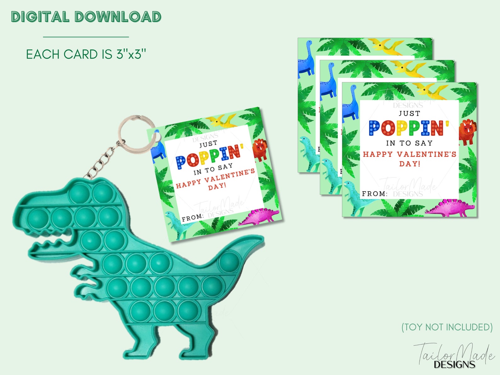 Pop It Dinosaur Valentines Card Personalized Valentine | Etsy
