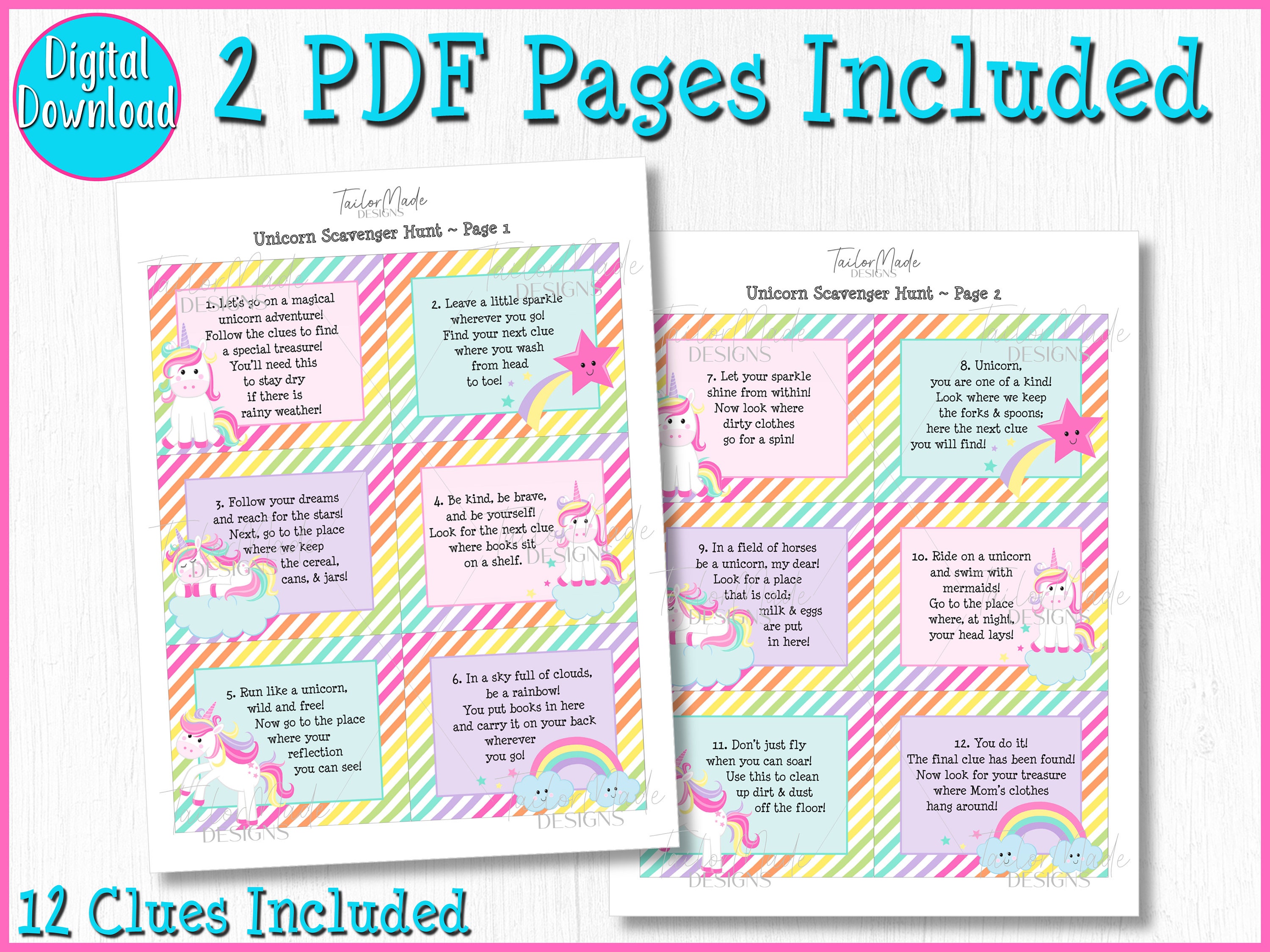 Unicorn Scavenger Hunt Unicorn Birthday Games Girl Birthday | Etsy