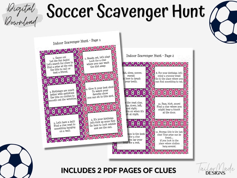 Soccer Theme Indoor Scavenger Hunt Girl Birthday Party Game - Etsy