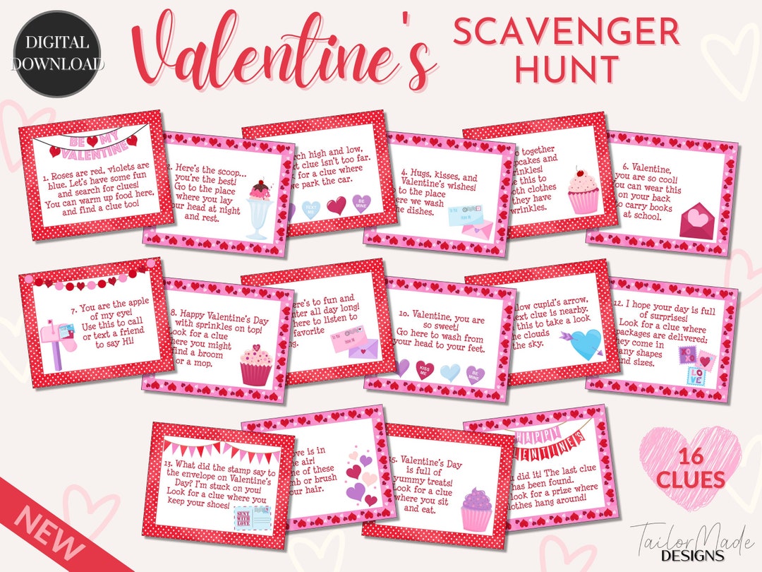 Valentine Scavenger Hunt, Valentine's Party Game, Valentines Treasure ...