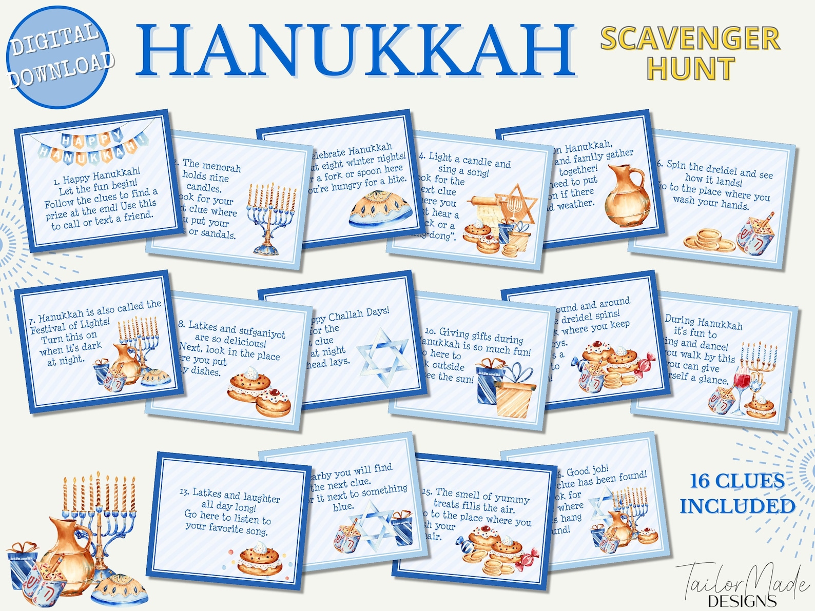 Hanukkah Scavenger Hunt, Hanukkah Treasure Hunt, Chanukah Treasure Hunt ...
