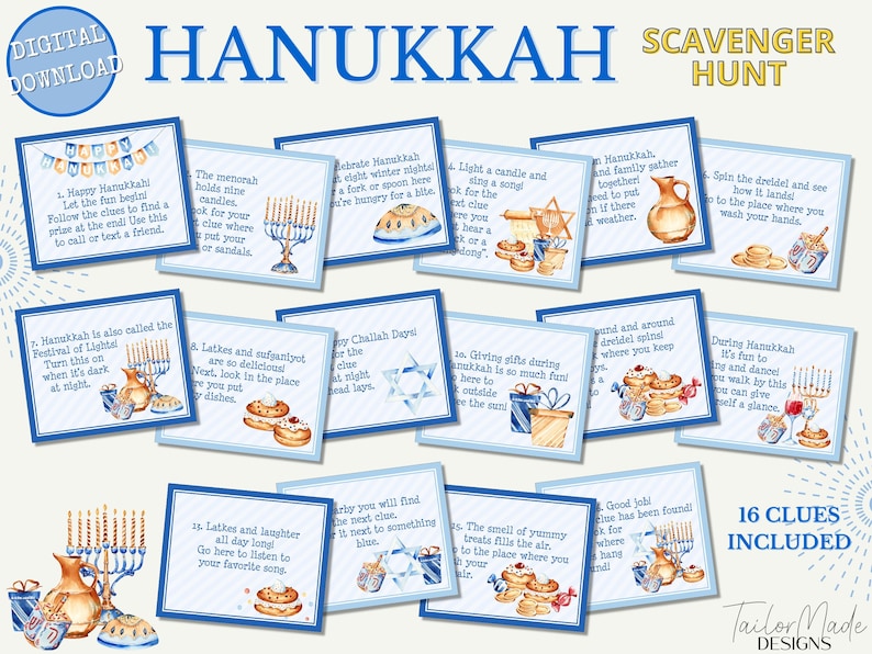 Hanukkah Scavenger Hunt, Hanukkah Treasure Hunt, Chanukah Treasure Hunt ...
