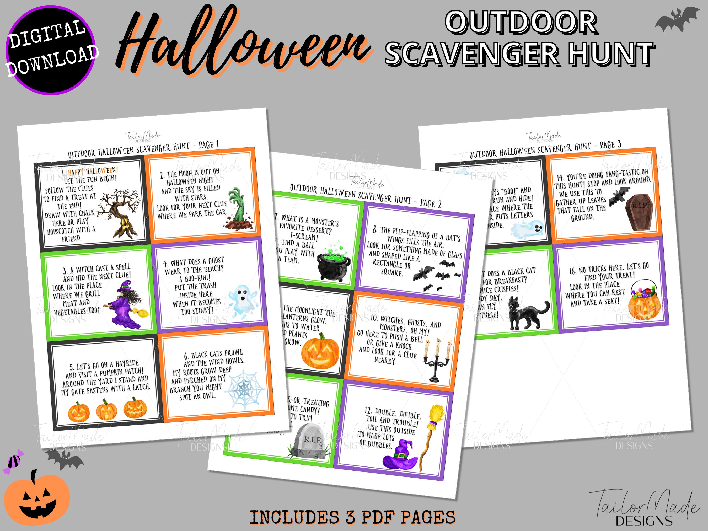 Outdoor Halloween Scavenger Hunt, Outdoor Halloween Treasure Hunt, Kids ...
