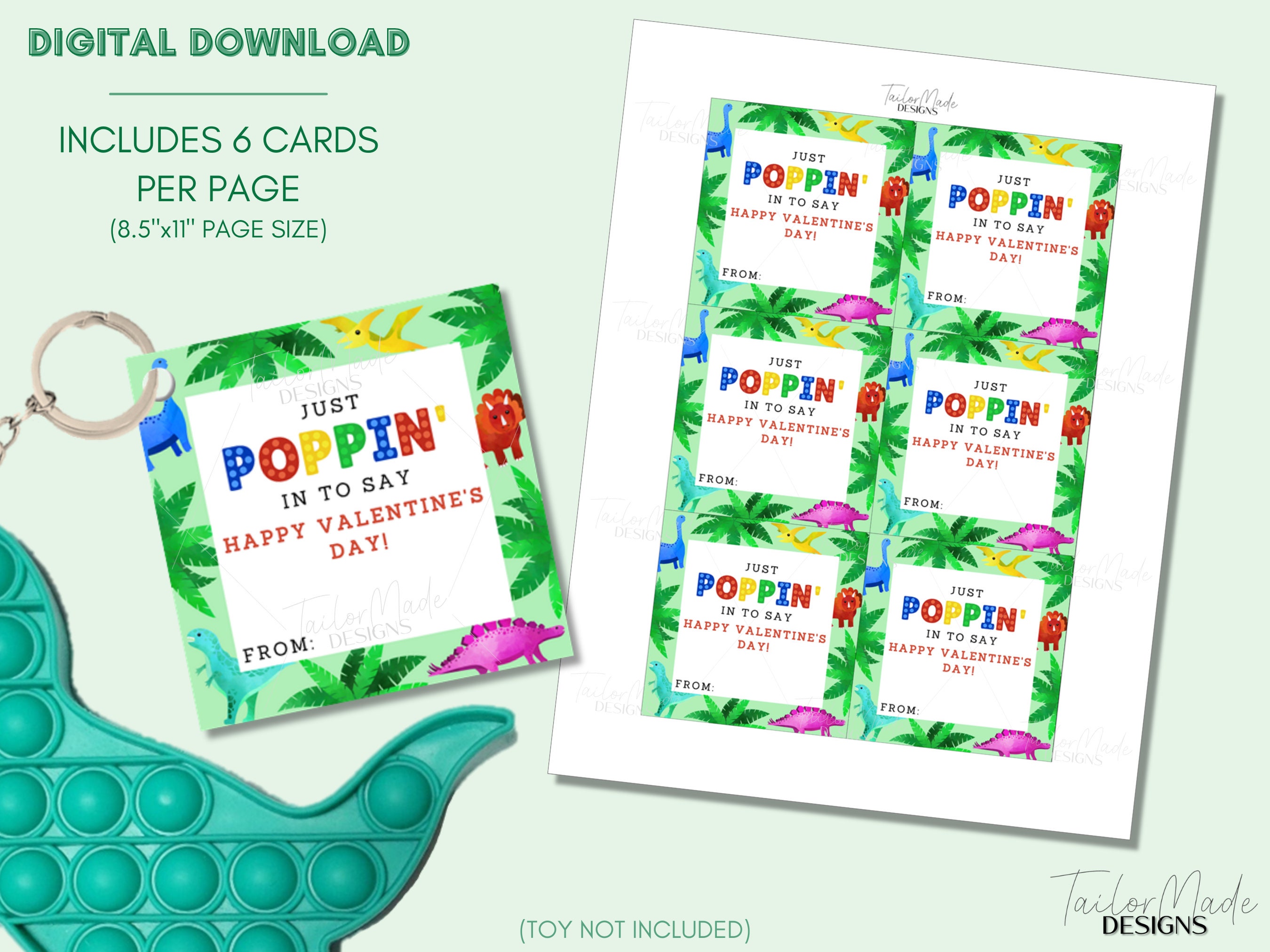 Pop It Dinosaur Valentines Card Personalized Valentine - Etsy